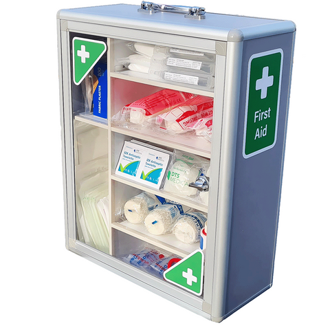 FIRST AID KIT 1-25 IN CLEAR FRONT FIRST AID CABINET C/W 1-25 PERSON CO ...